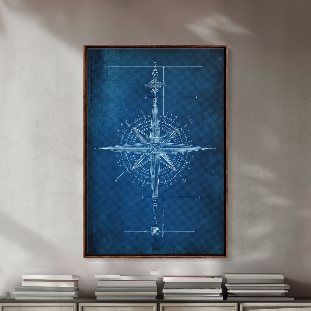 Architectural Framed Canvas Print, Industrial Compass Wall Print ...