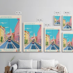 Slavonski Brod Croatia Travel Poster Framed Canvas Print, Midcentury ...