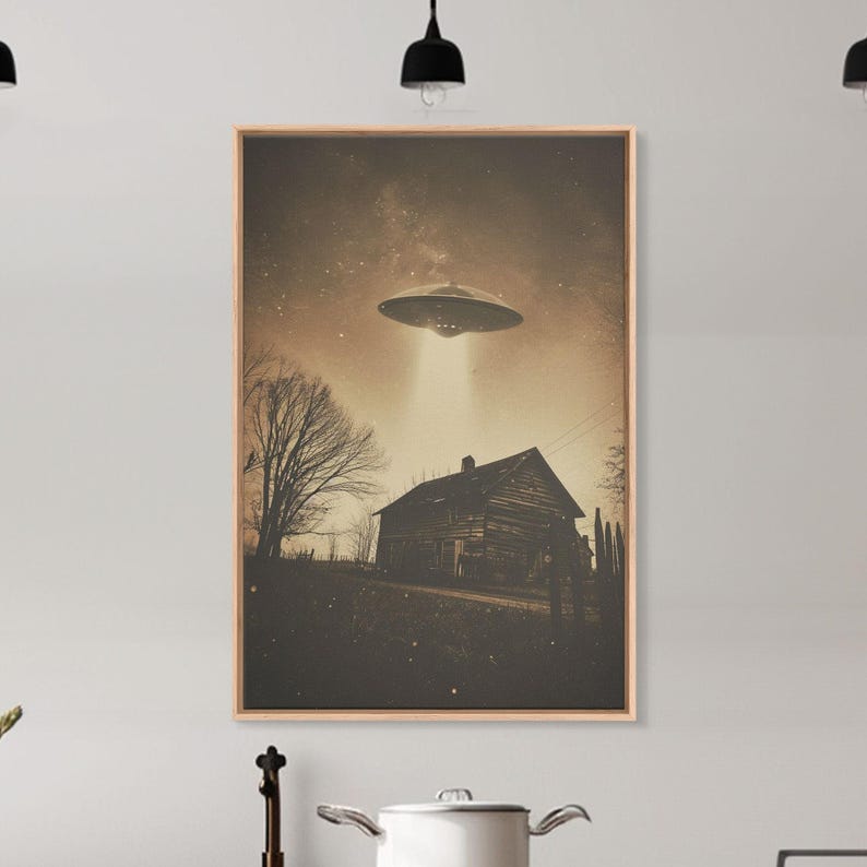 Flying Saucer Alien Invasion Wall Print, Vintage Inspired UFO Printed ...