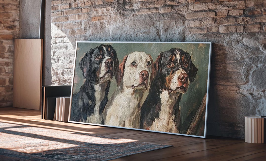 Cute Hunting Dogs Framed Canvas Print, Hunting Dogs Oil Painting ...