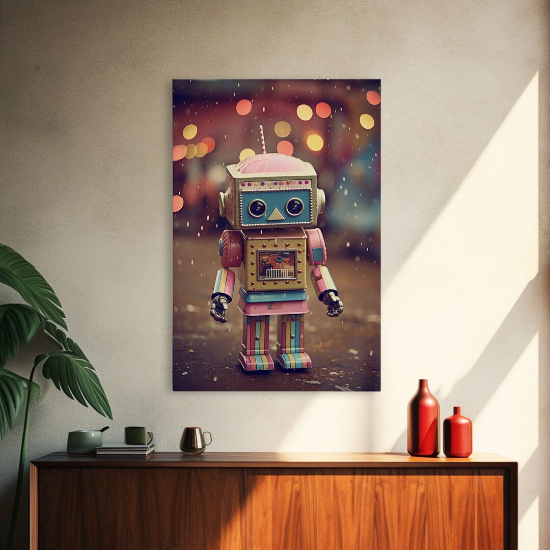 Robot Toy, Vintage Toys, Playroom Wall Art, Canvas Print, Wall Hanging ...