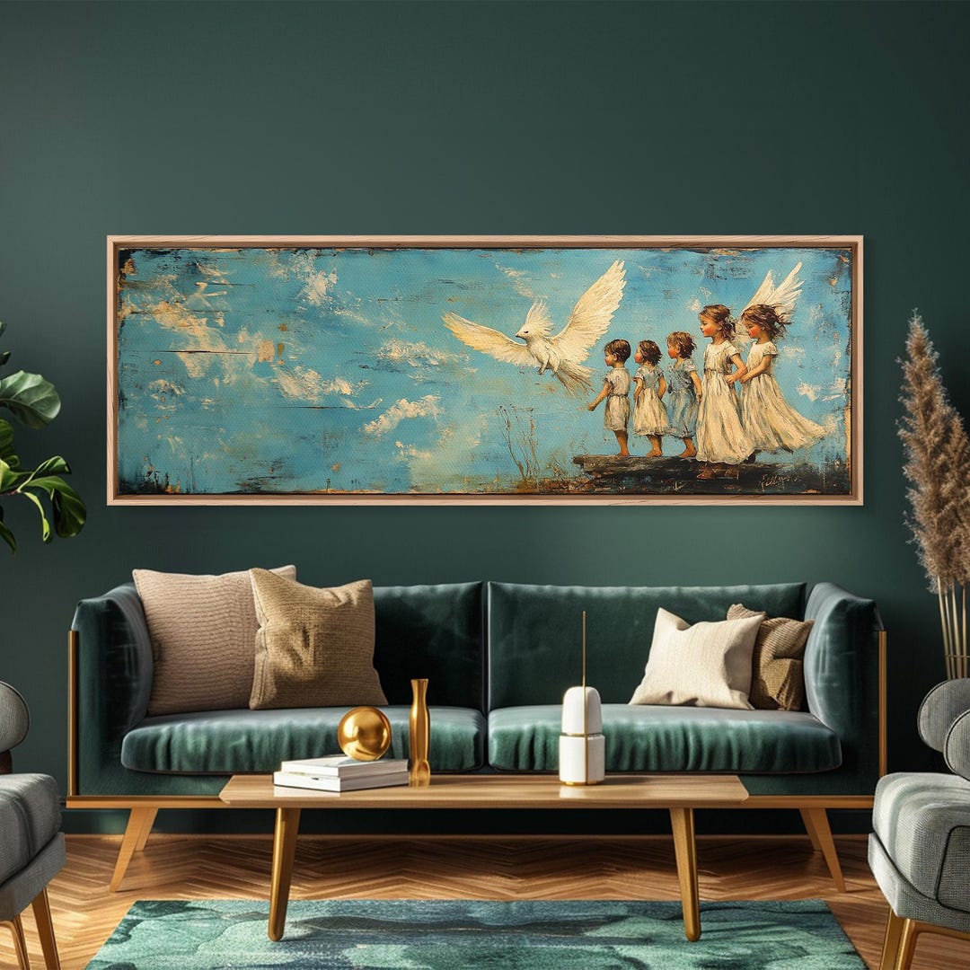 Guardian Angels Guiding Children Framed Canvas Print | Panoramic Wall ...