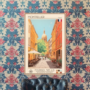 Montpellier France Travel Poster Framed Canvas Print, Midcentury Modern ...