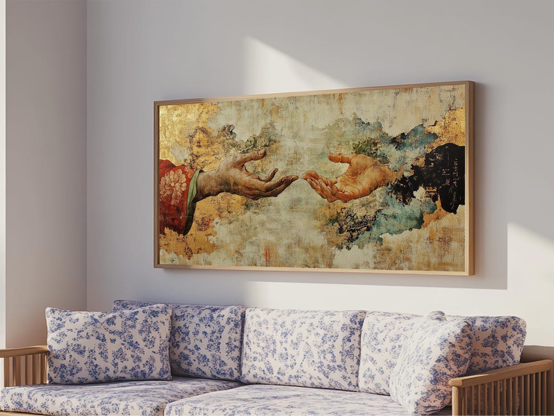 The Creation of Adam Touch of God Nihonga Style Framed Canvas Print ...