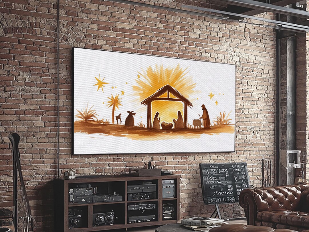Cute Nativity Watercolor Painting Canvas Print - Framed Wall Art ...