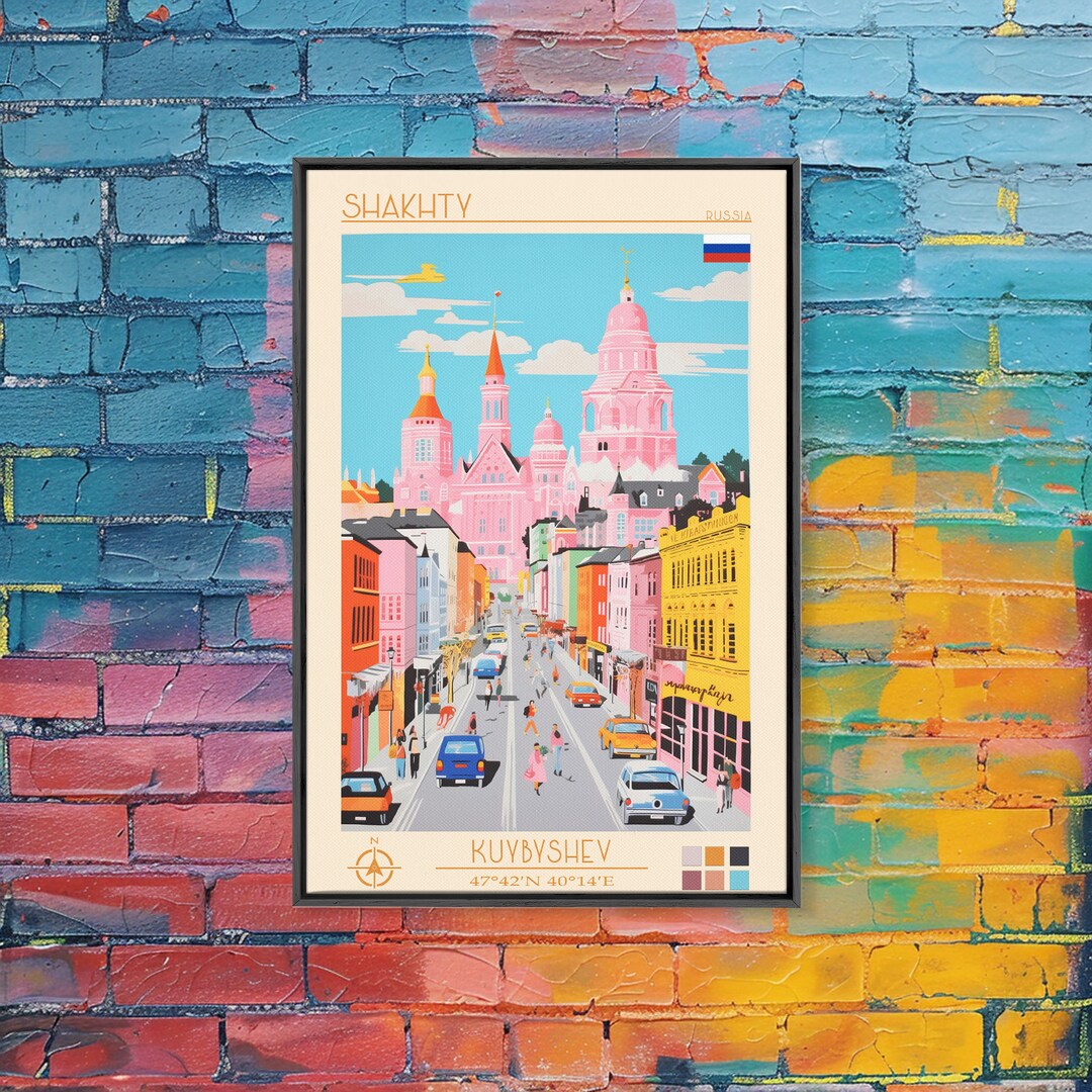 Shakhty Russia Travel Poster Framed Canvas Print, Midcentury Modern Art ...