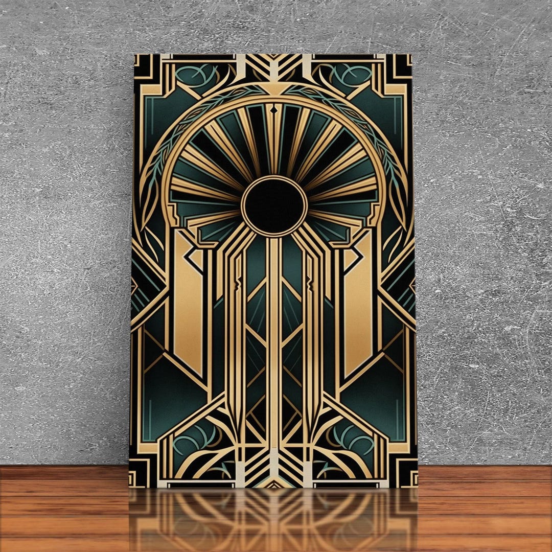 Art Deco Framed Canvas Print: Gold & Green Geometric Wall Art - Etsy