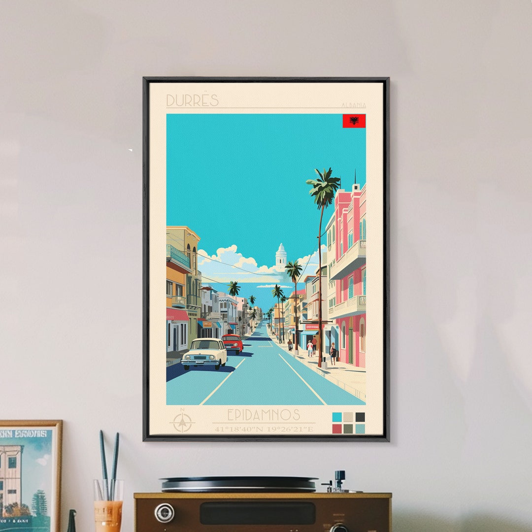 Durres Albania Travel Poster: Vintage Pop Art Framed Canvas Print - Etsy