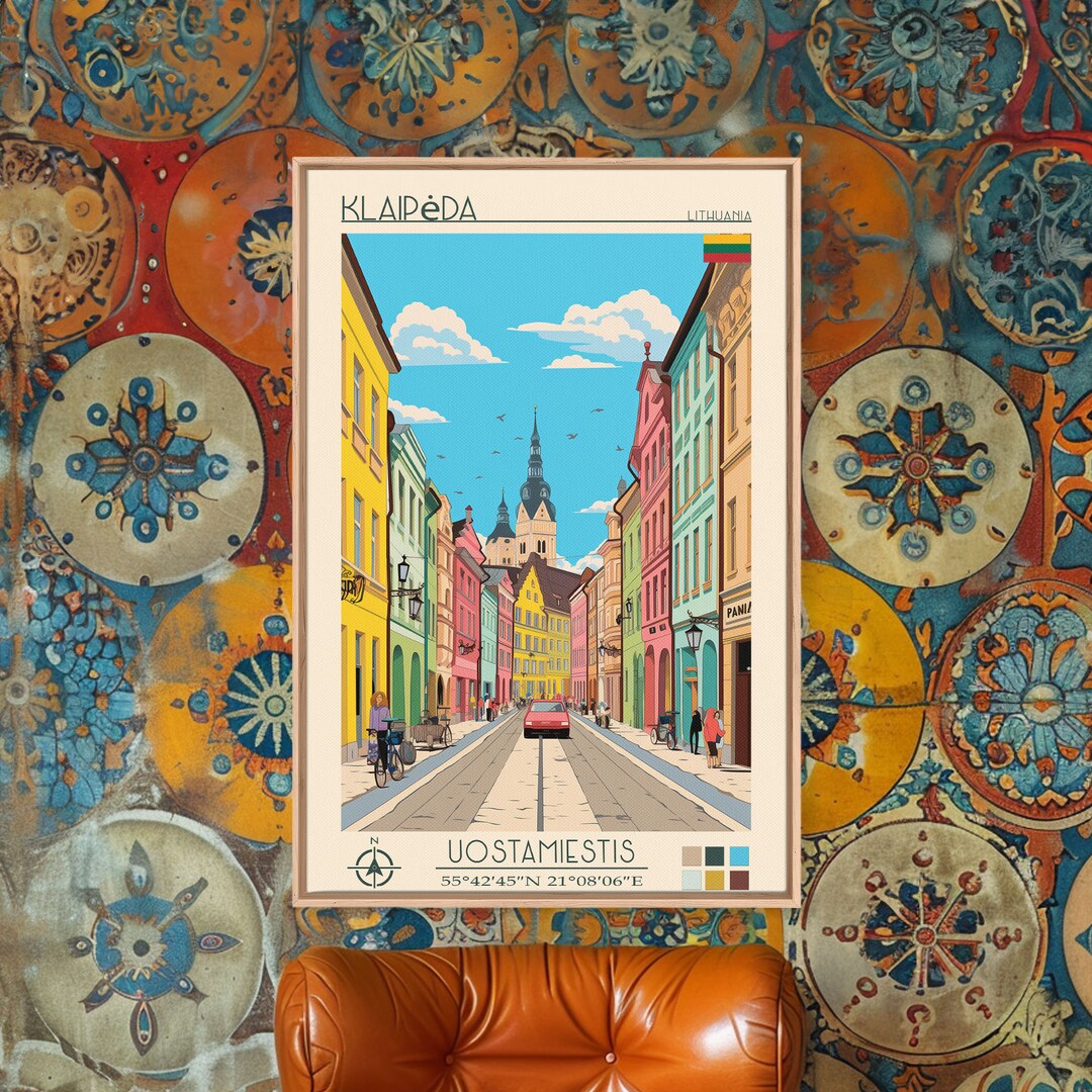 Klaipeda Lithuania Travel Poster Framed Canvas Print, Midcentury Modern ...