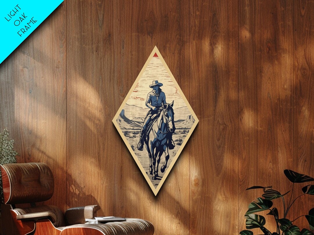 Outlaw Rider in Desert Diamond Shaped Canvas Embossed Print | Retro ...