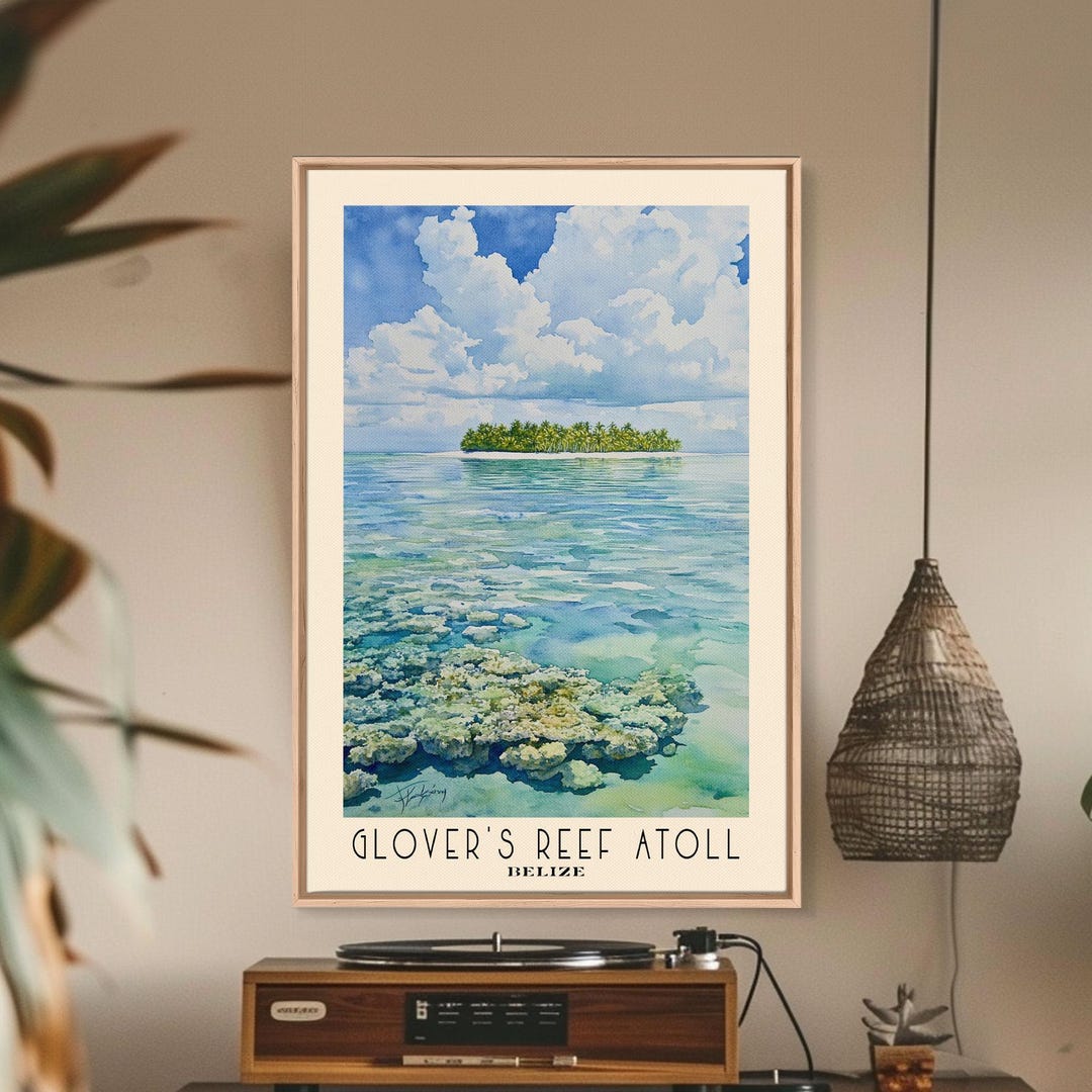 Belize Beach Print: Glover's Reef Atoll Watercolor Painting - Etsy
