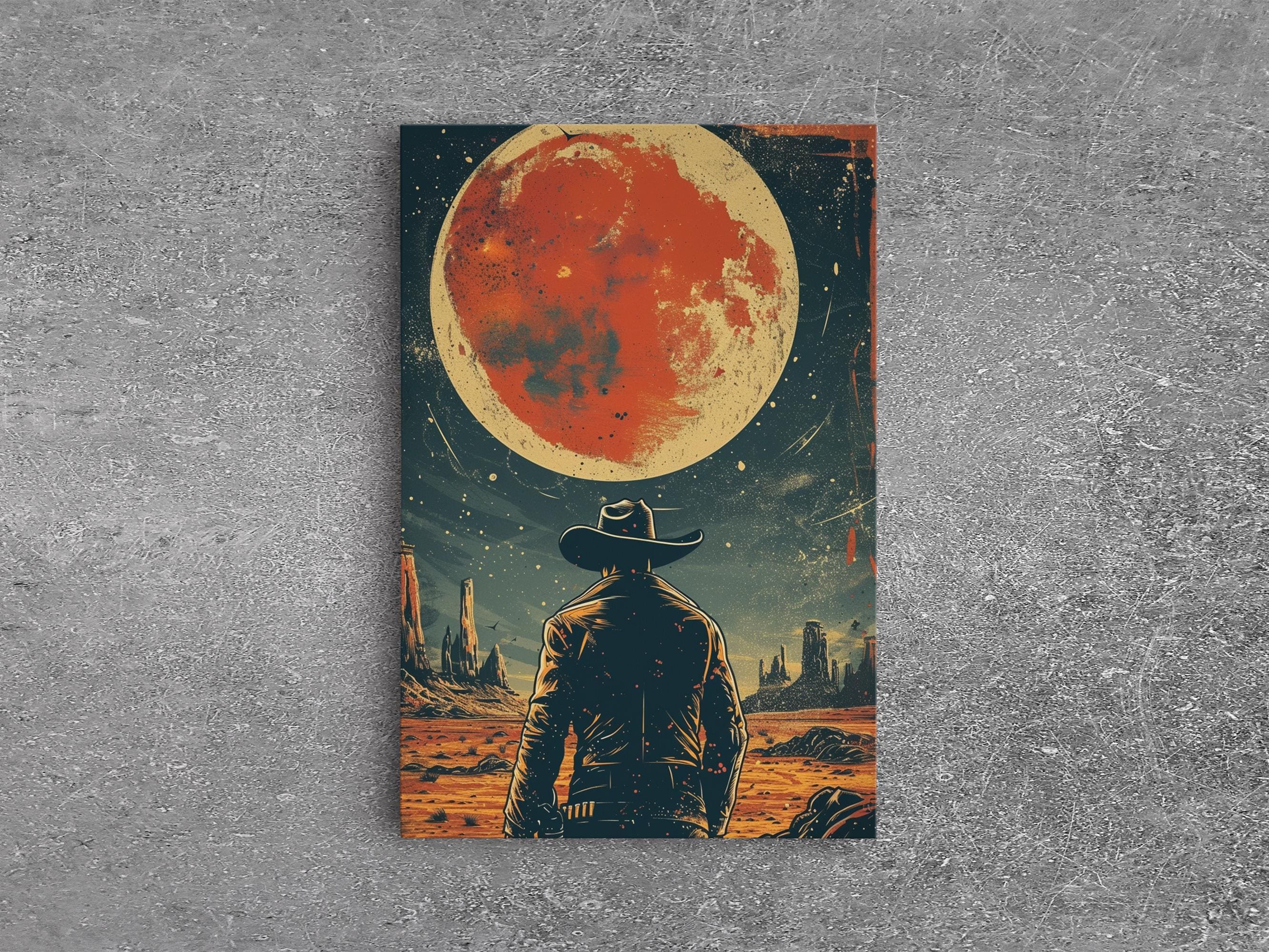 Cosmic Cowboy Art Print: Retro Futuristic Western Canvas - Etsy