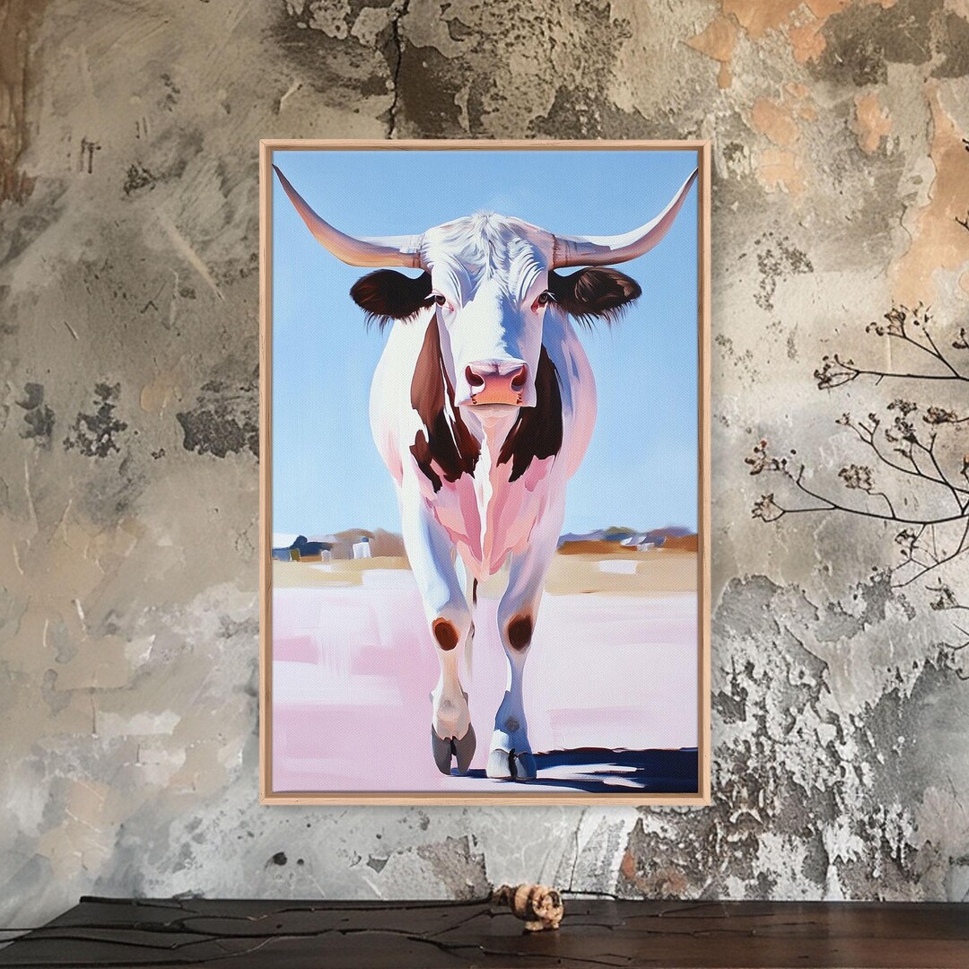 Texas Longhorn Portrait, Cowboy Art, Rustic Decor, Farmhouse Art ...