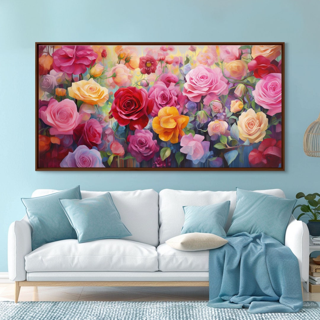 Roses Wall Art, Flowers Wall Print, Vibrant Wall Art, Panoramic Art ...