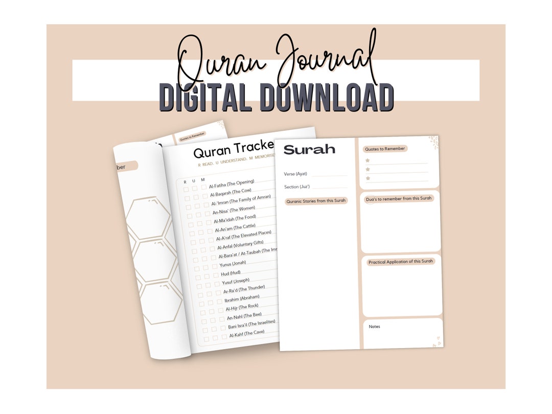 Quran Journal Surah Study & Reflection Muslim Planner Quran Tracking ...