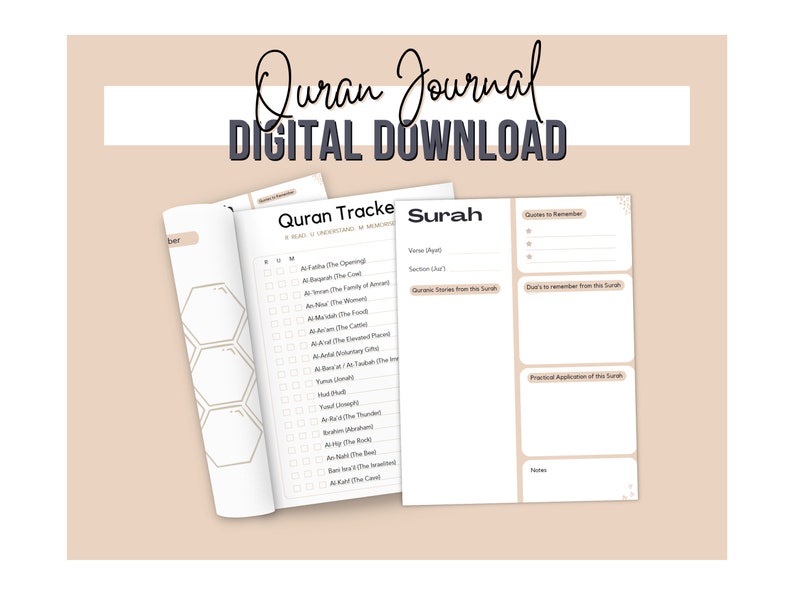 Quran Journal Surah Study & Reflection Muslim Planner Quran Tracking ...