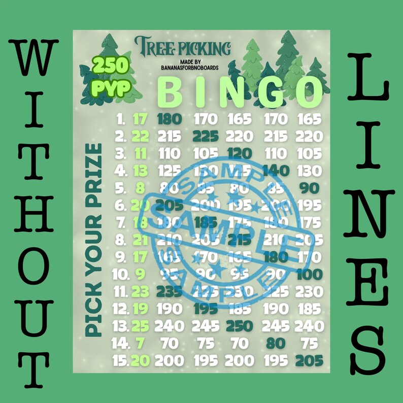 New!!! Tree Picking 250 PYP Bingo Board (with and Without Lines) - Etsy