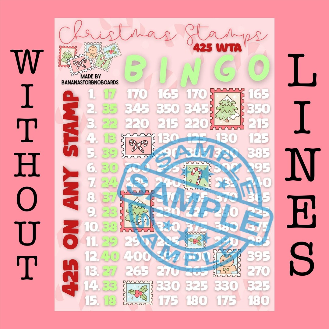 Christmas Stamps 425 WTA Bingo Board (without Lines ONLY) - Etsy