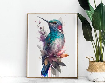 Green and Red Hummingbird Watercolor Printed Card by Elvira - Etsy