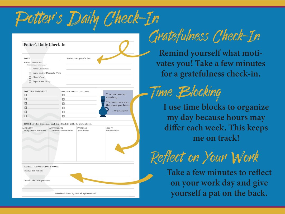 Printable Tracker / Potter's Daily Check-in Sheet / Pottery Log ...