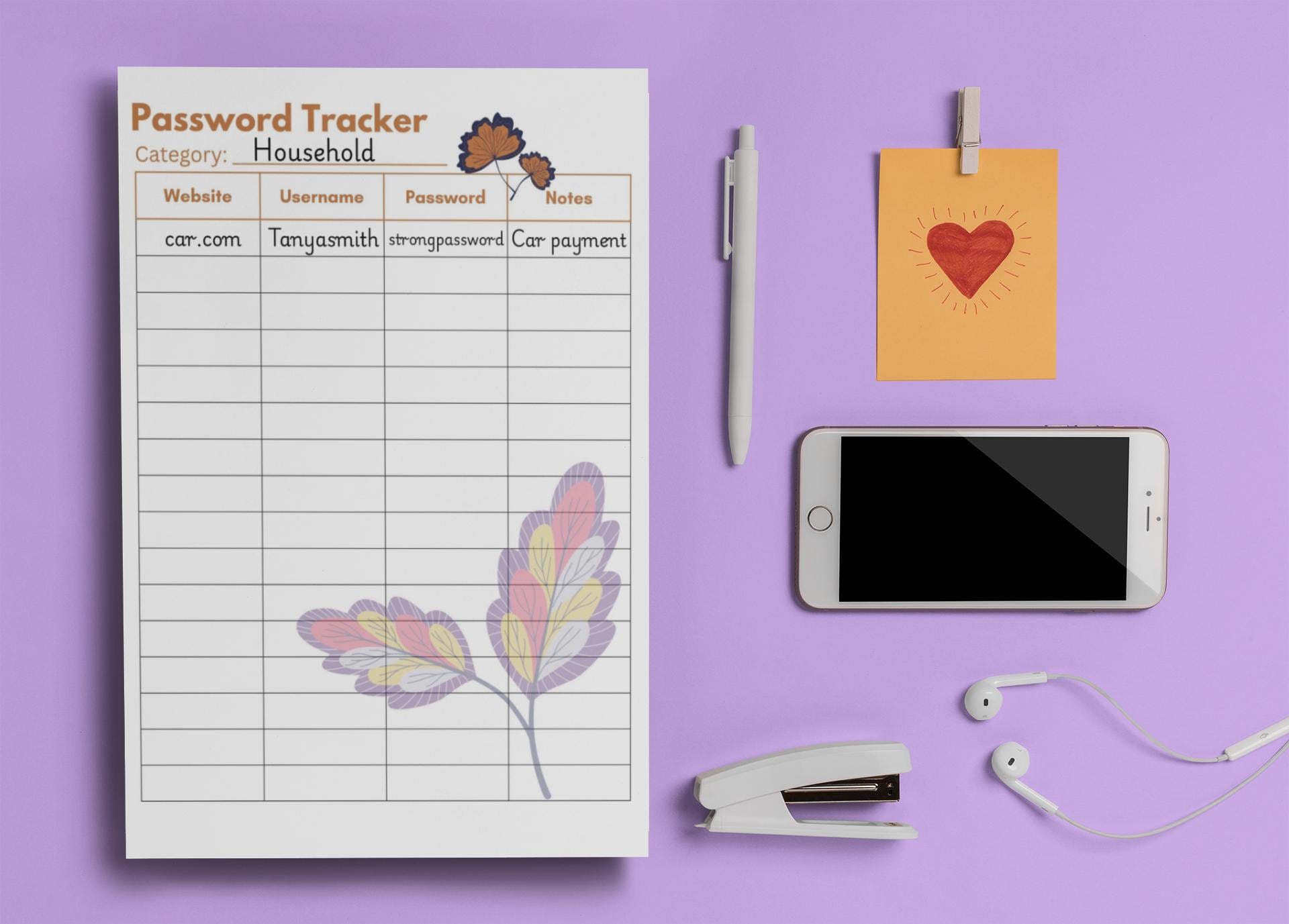 Printable Password Tracker Sheets, Password Keeper, Home & Office Login ...