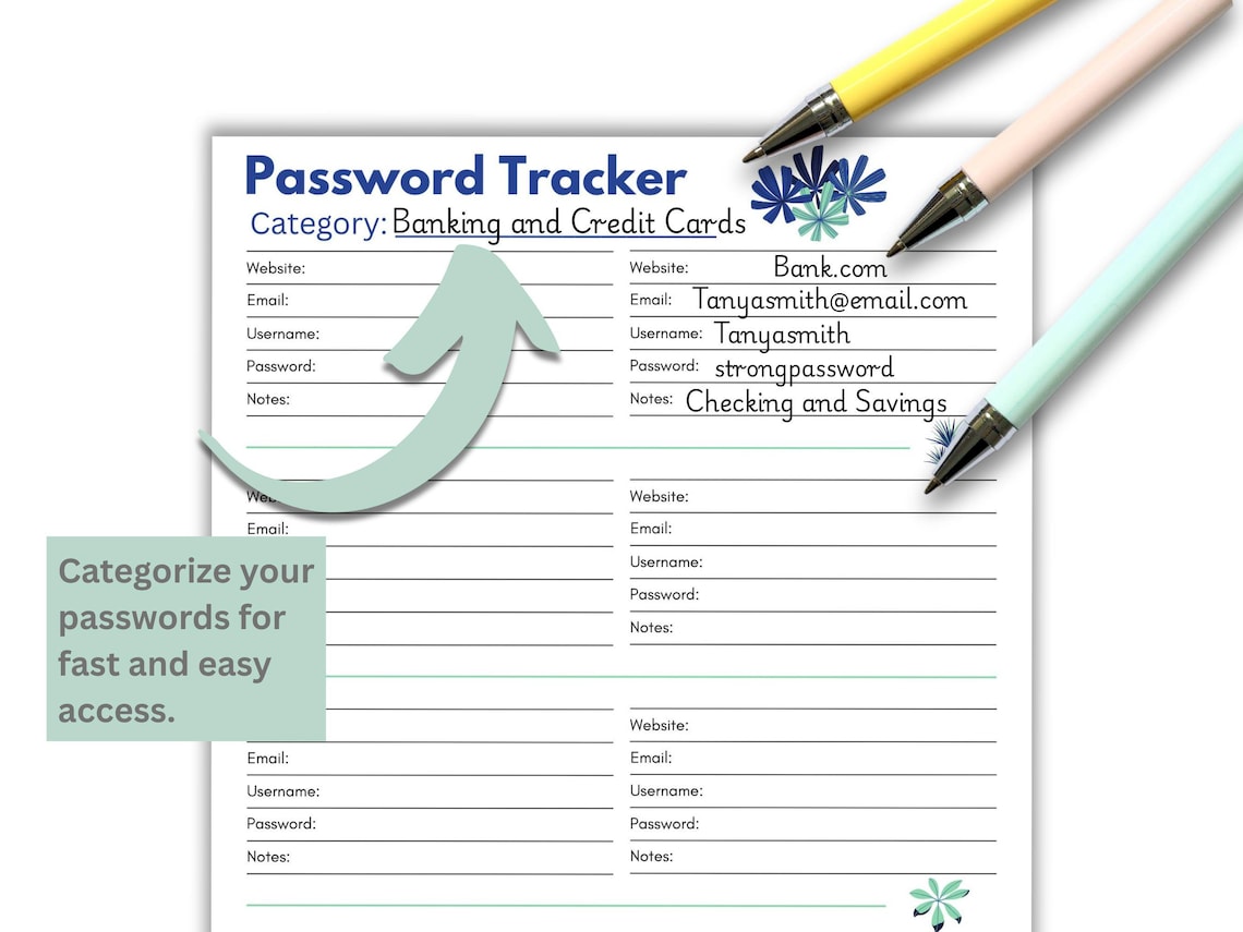 Printable Password Tracker Sheets, Password Keeper, Home & Office Login ...