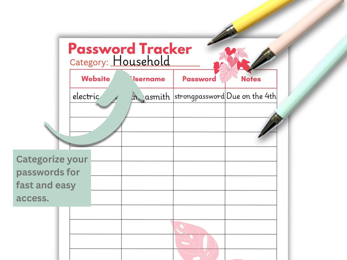 Printable Password Tracker Sheets, Password Keeper, Home & Office Login ...