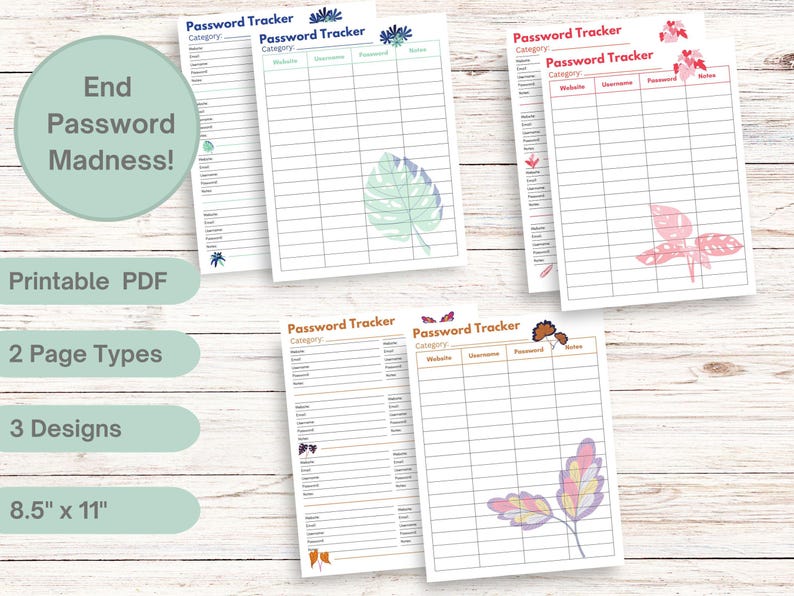 Printable Password Tracker Sheets, Password Keeper, Home & Office Login ...