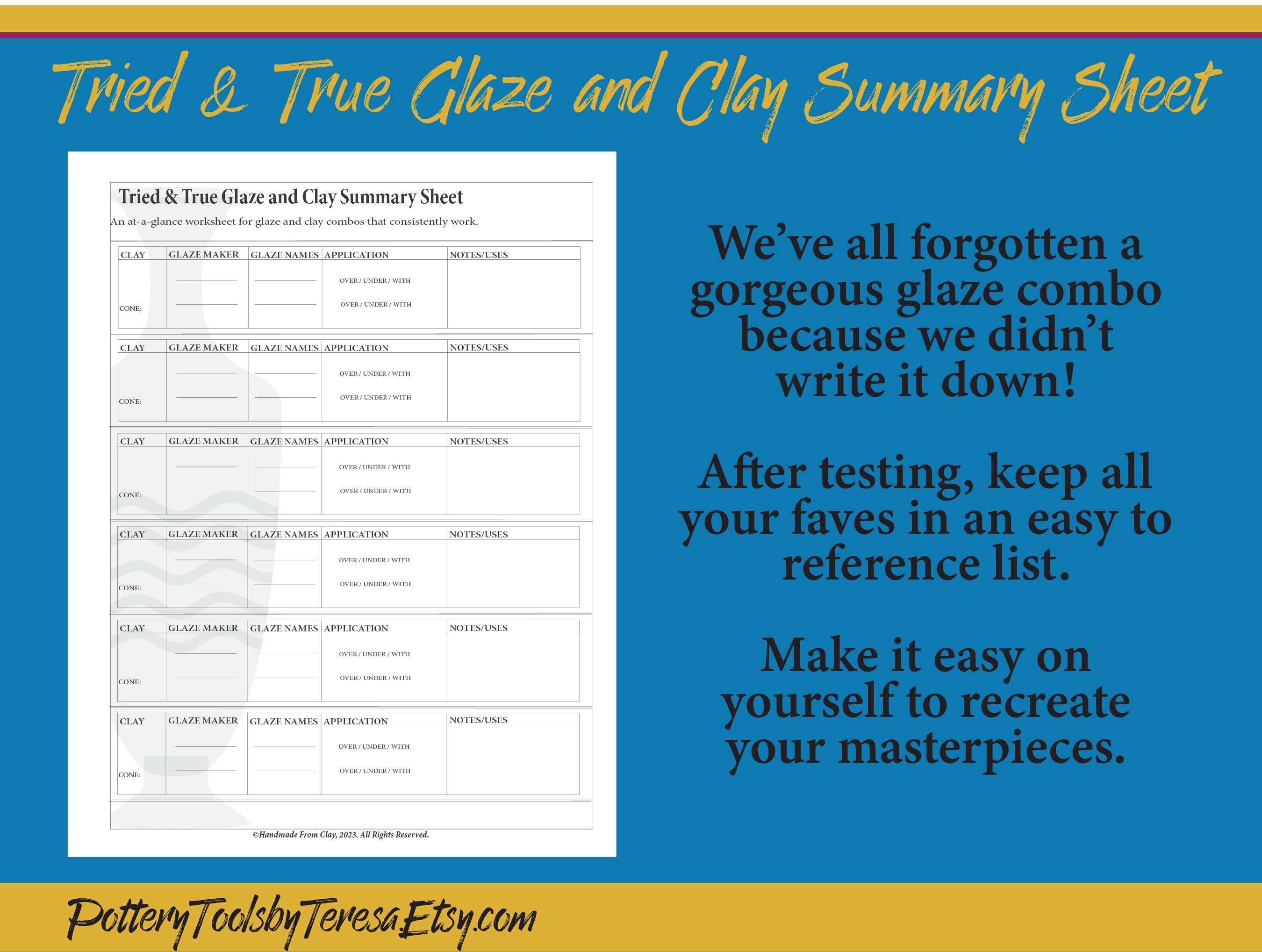 Glaze Planner and Tracker / Pottery Log / Pottery Journal / Test Tile ...
