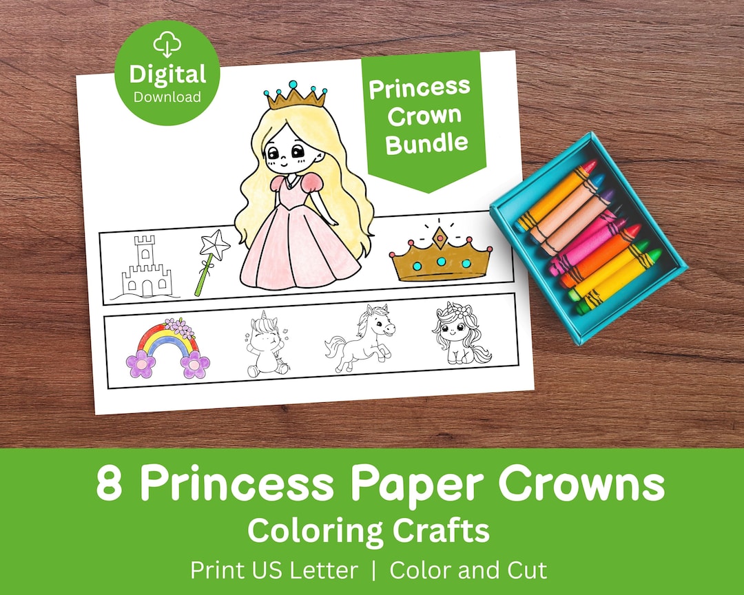 Paper Princess Crowns: Coloring Craft Activity - Kids Party Favors (PDF ...
