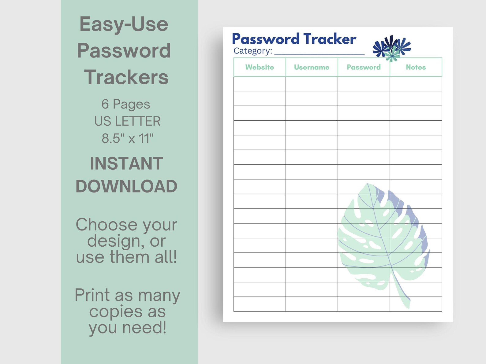 Printable Password Tracker Sheets, Password Keeper, Home & Office Login ...
