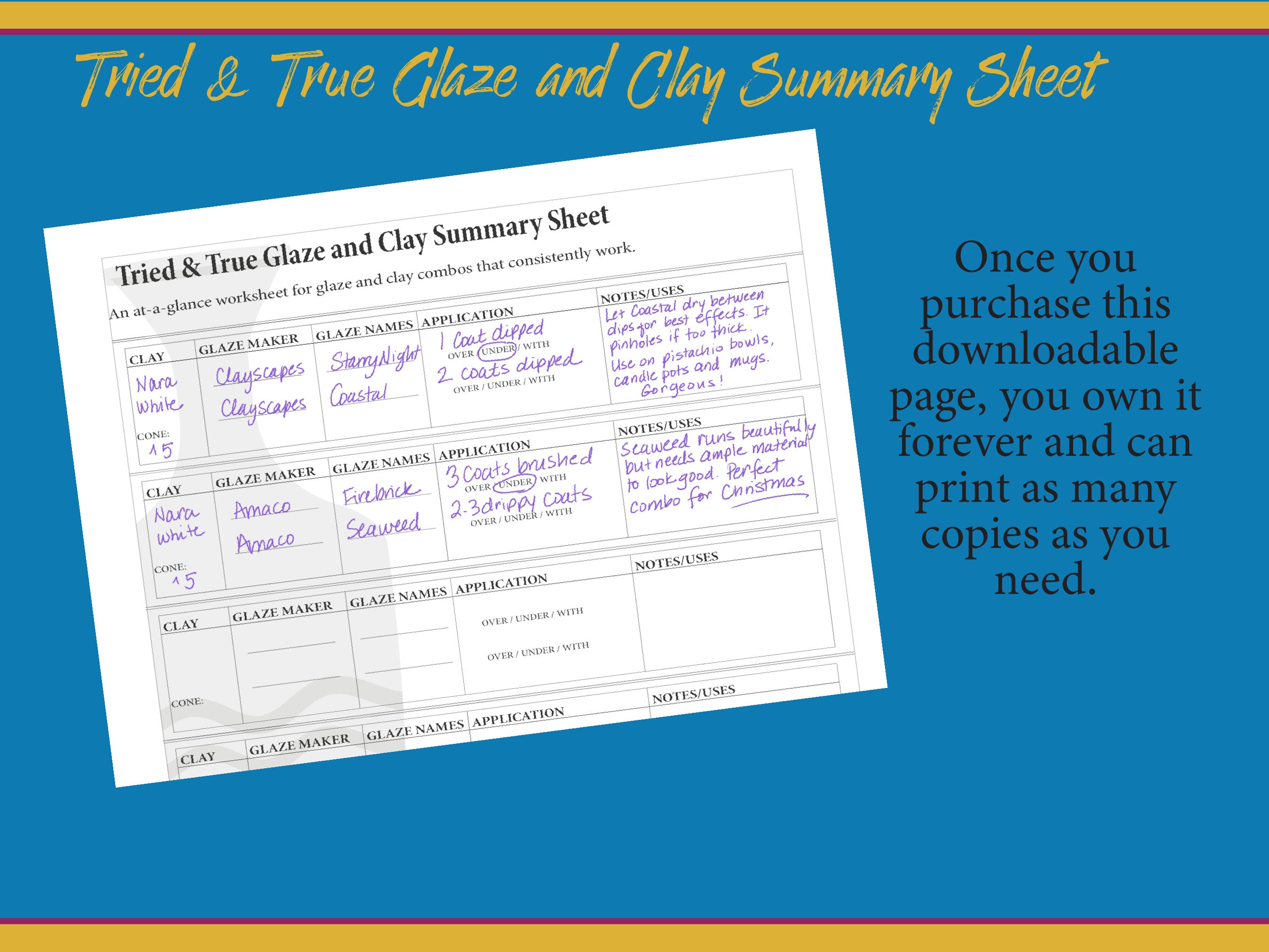 Glaze Planner and Tracker / Pottery Log / Pottery Journal / Test Tile ...