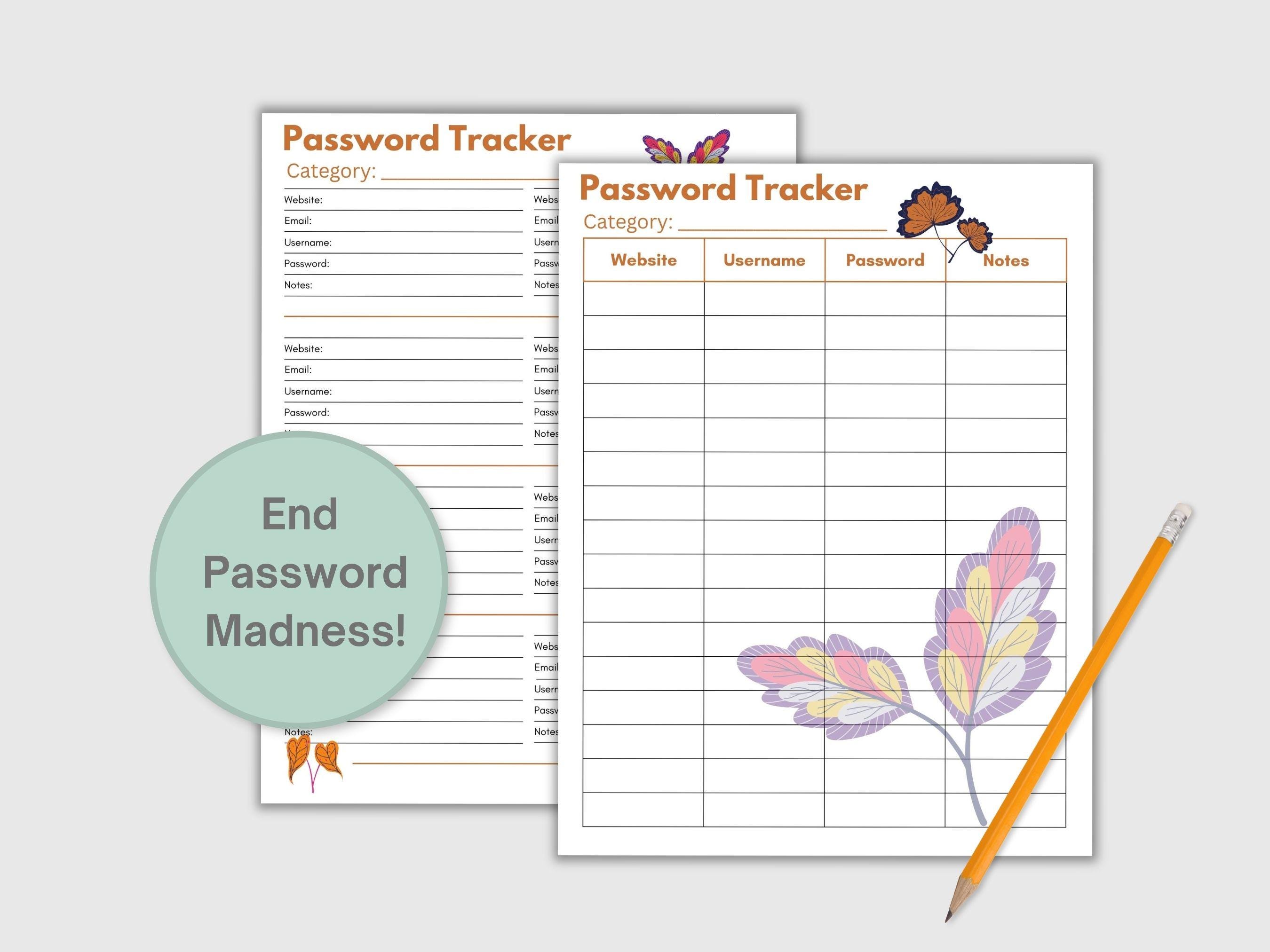 Printable Password Tracker Sheets, Password Keeper, Home & Office Login ...