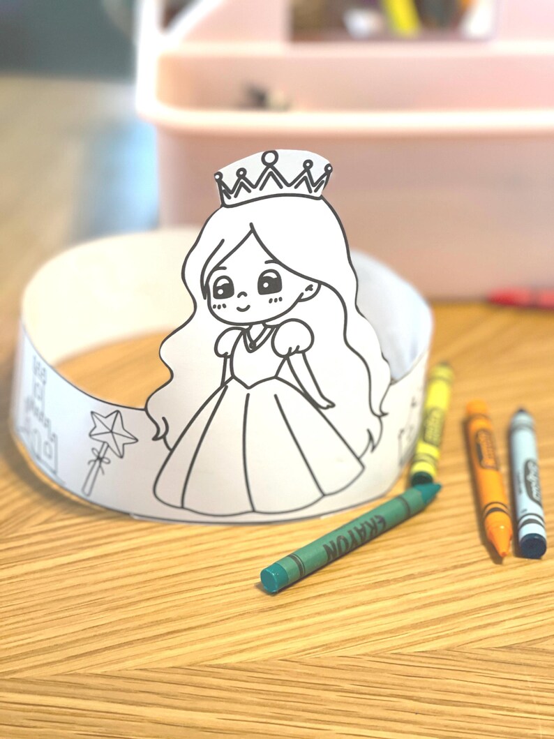 Paper Princess Crowns: Coloring Craft Activity - Kids Party Favors (PDF ...