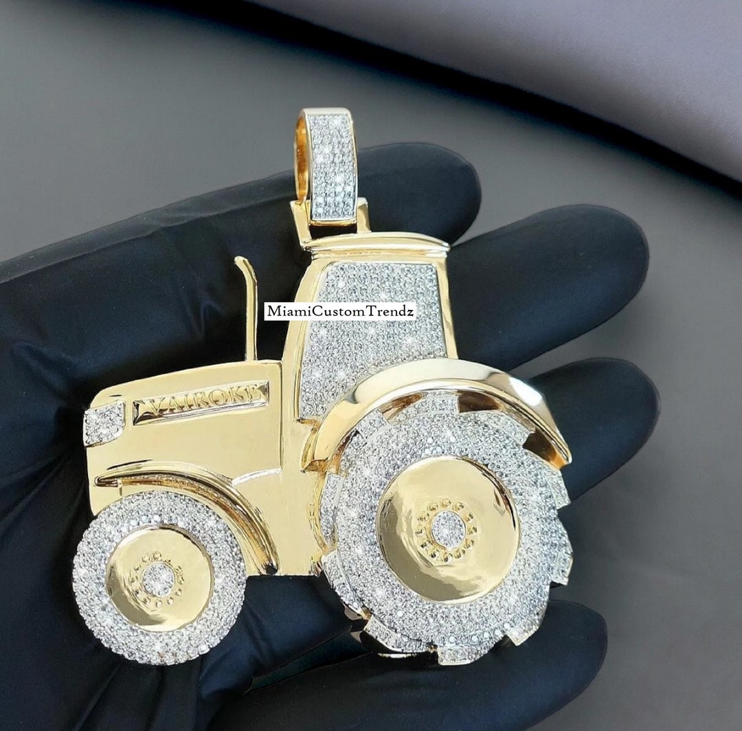3D Solid Tractor Pendant, Moissanite Tractor Pendant, 925 Sterling ...