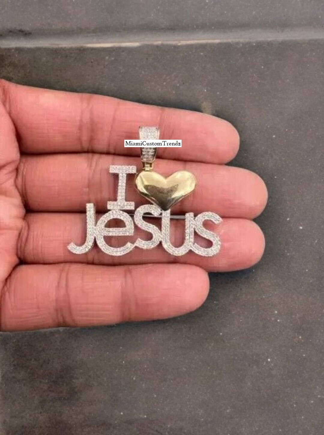 Unisex I Love Jesus Letter Pendant, Unique Hip Hop Pendant, Solid Heart ...