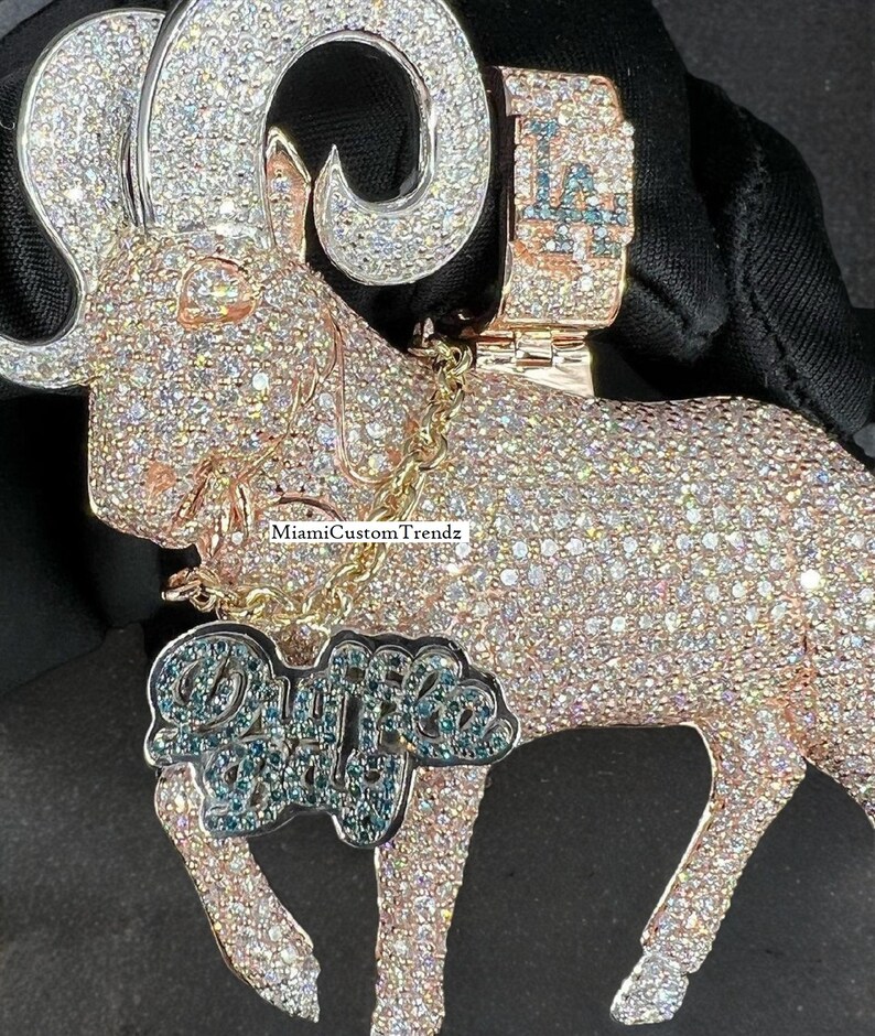 Iced Out Goat Pendant, Moissanite Diamond Goat Pendant, Hip Hop 3D ...