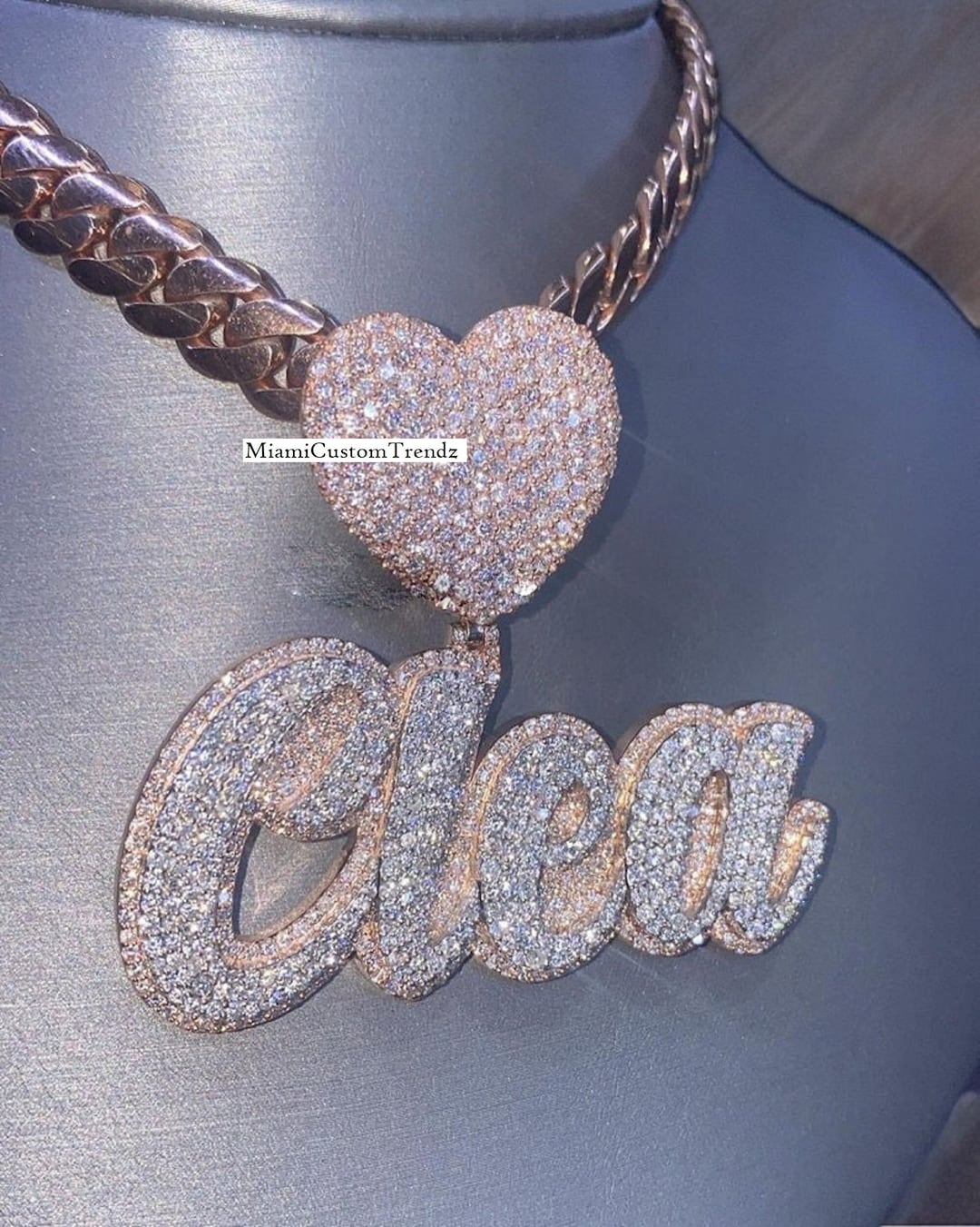 Cursive Font Letter Pendant, Real Moissanite Name Pendant, Heart Bail ...