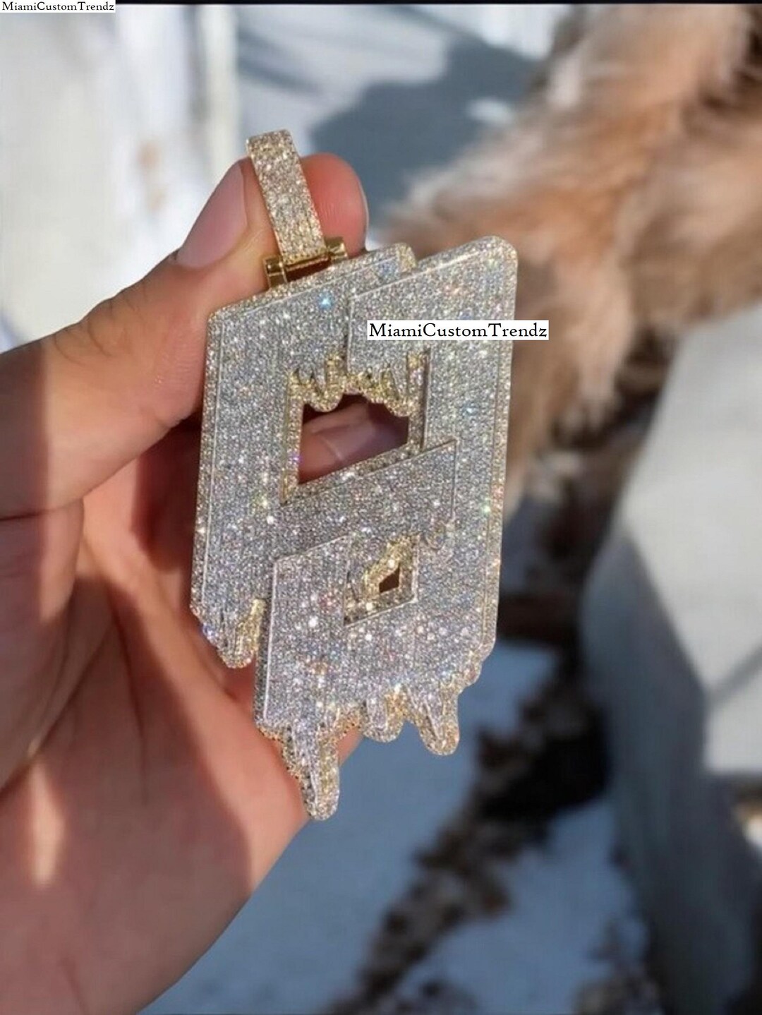 Iced Out Dripped Letter Pendant, Real Moissanite 2 Letter Pendant, Hip ...