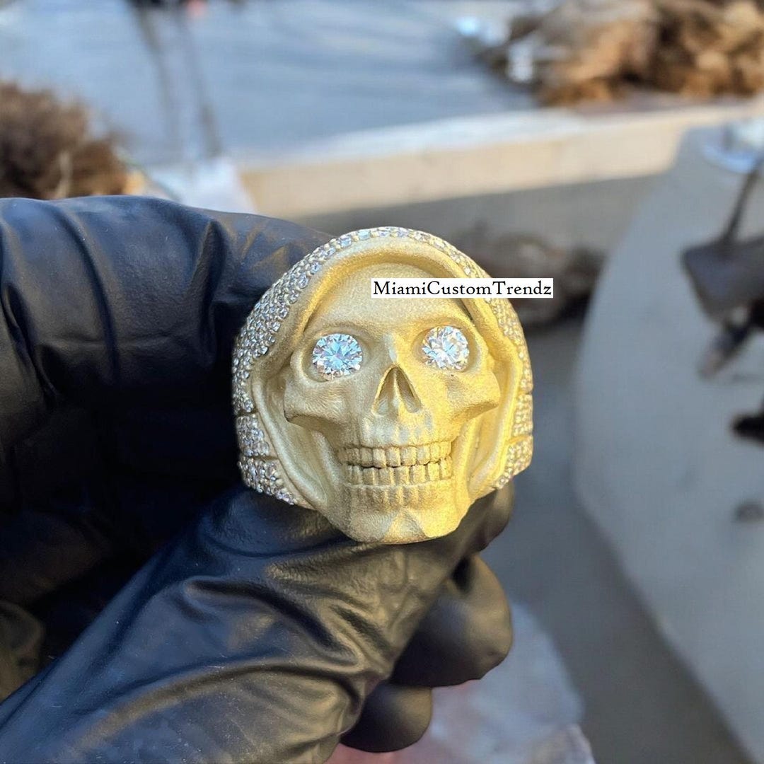 3D Skull Face Ring, Moissanite Diamond Skull Ring, Solid Skull Face ...