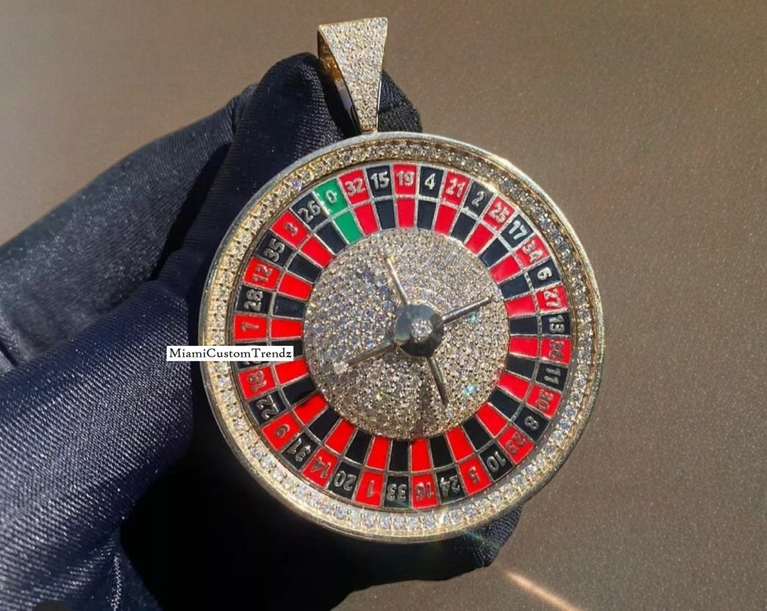 Men's 3D Roulette Wheel Pendant, Moissanite Spin Pendant, 925 Silver ...