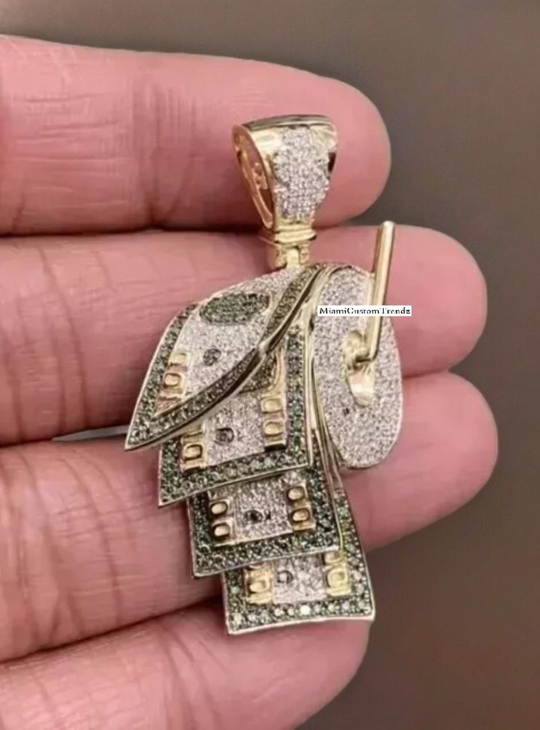 Men's Roll of Money Pendant, Real Moissanite Money Pendant, Rapper ...