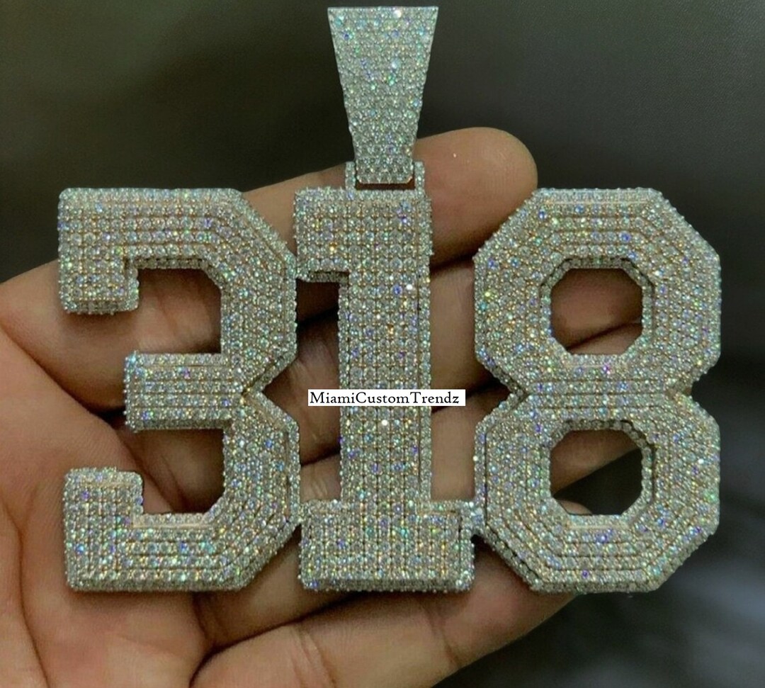 Iced Out Number Pendant, Moissanite Diamond Custom Number Pendant, Hip ...