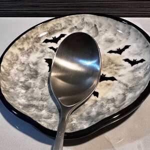 Moonlight Bats Spoon Rest Halloween Pottery Handmade Pottery Pottery ...