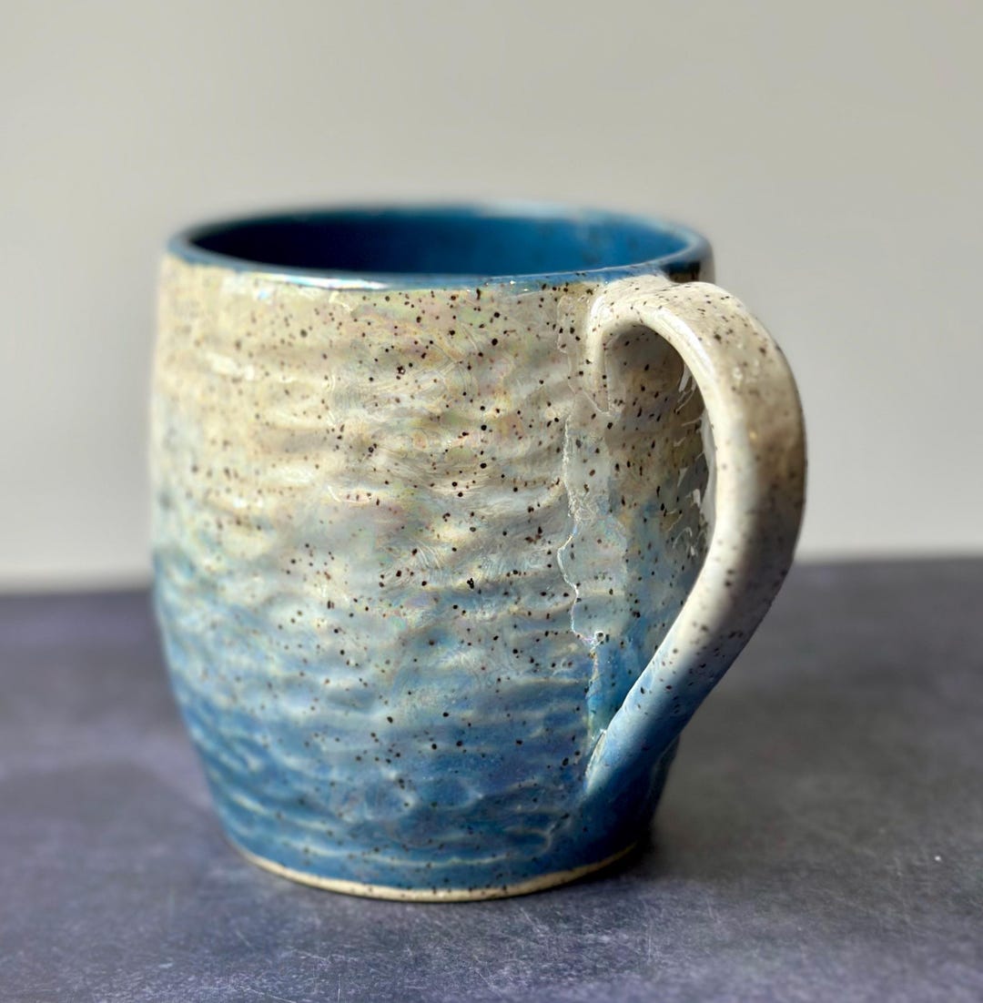 Hand-carved Stoneware Mug | Handmade Pottery, 14oz | Blue Ombre - Etsy