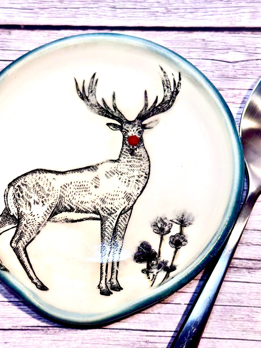 Red-nosed Reindeer Spoon Rest Handmade Pottery Pottery Spoon Rest Spoon ...