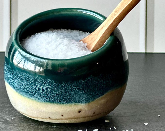 Handmade Pottery Mini Salt Cellar & Spoon Set Spice Jar Spa Bath Salt ...