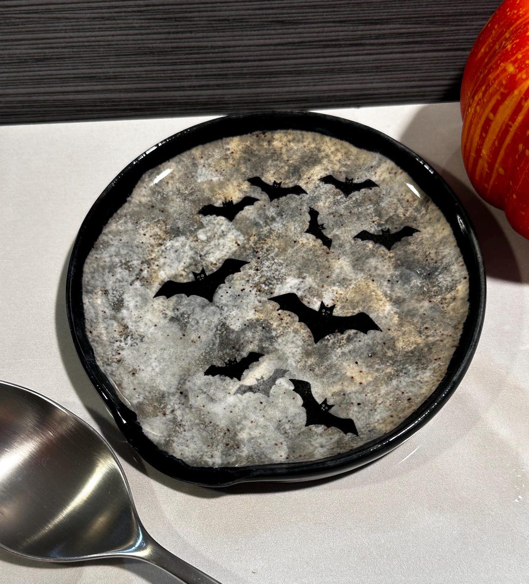 Moonlight Bats Spoon Rest Halloween Pottery Handmade Pottery Pottery ...