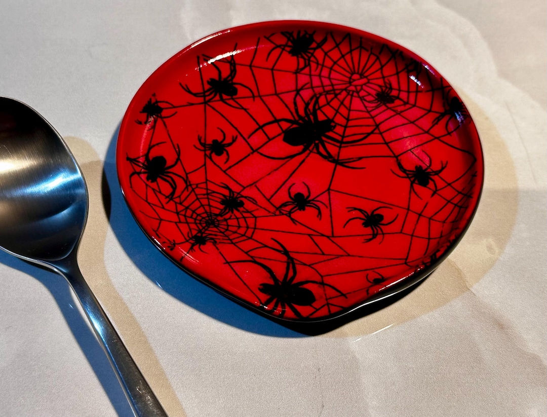 Spider Web Spoon Rest Halloween Pottery Handmade Pottery Pottery Spoon ...