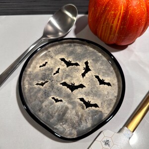 Moonlight Bats Spoon Rest Halloween Pottery Handmade Pottery Pottery ...